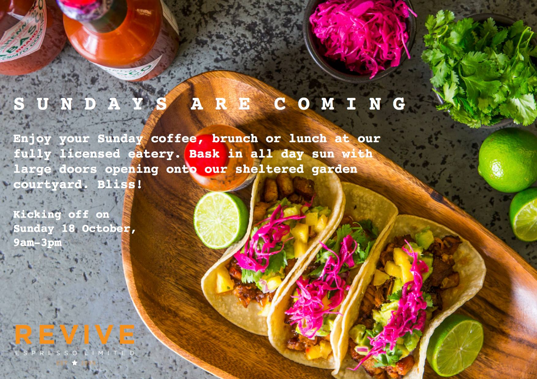 Revive Cafe now open on Sundays - revive espresso